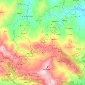Mapa topográfico La Basina, altitud, relieve