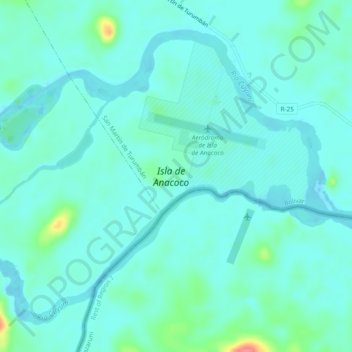 Mapa topográfico Isla de Anacoco, altitud, relieve