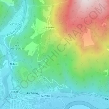 Mapa topográfico Torrent de Gol, altitud, relieve
