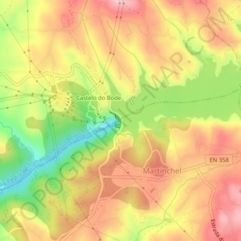 Mapa topográfico Barragem de Castelo do Bode, altitud, relieve